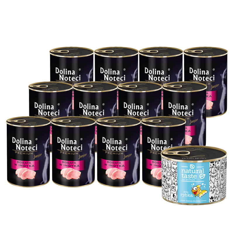 Mokra karma dla kociąt bogata w indyka Dolina Noteci Premium Junior zestaw 12 x 400 g + Karma ...