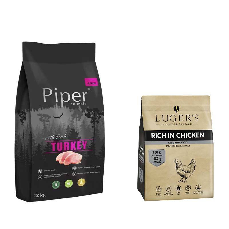 Karma sucha dla psa Piper Animals Junior z indykiem 12 kg + Luger’s ...