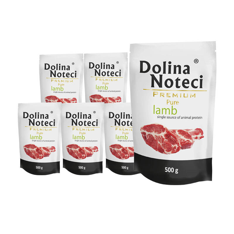 Mokra karma dla psa alergika Dolina Noteci Premium Pure bogata w jagniecinę zestaw 10 x 500 g ...